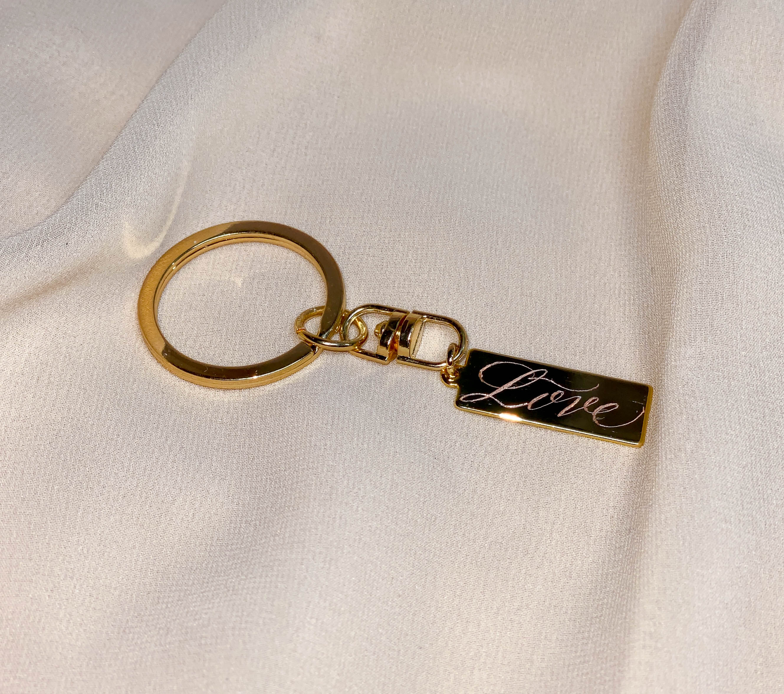 'Love' Calligraphy Engraved Gold Pendant Keychain – Roshae Designs ...