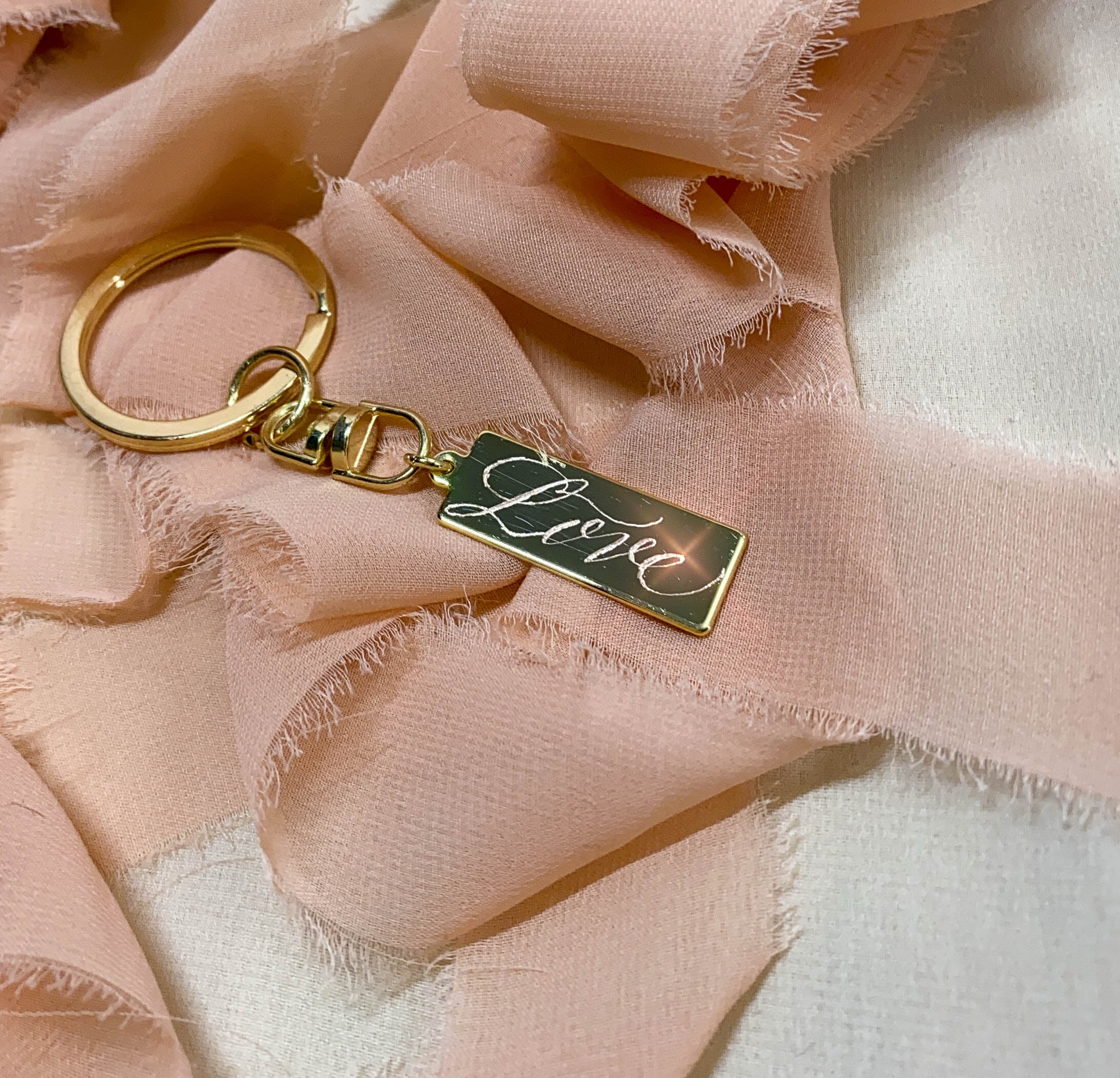'Love' Calligraphy Engraved Gold Pendant Keychain – Roshae Designs ...
